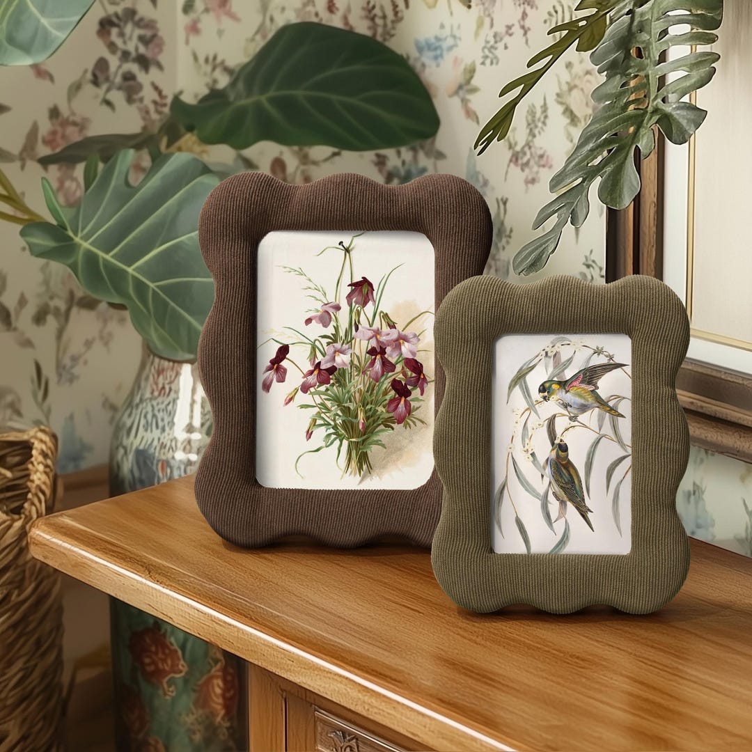 Stripe Fabric Picture Frame, Vintage Wavy Photo Frame, Rustic Birds ...