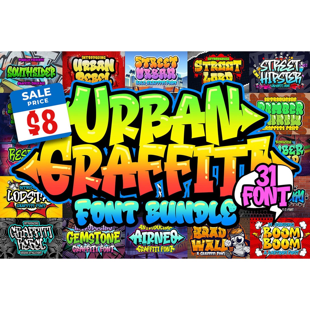 Graffiti Font Bundle Vol.2 Urban Graffiti Font, Vintage Font, Hiphop ...