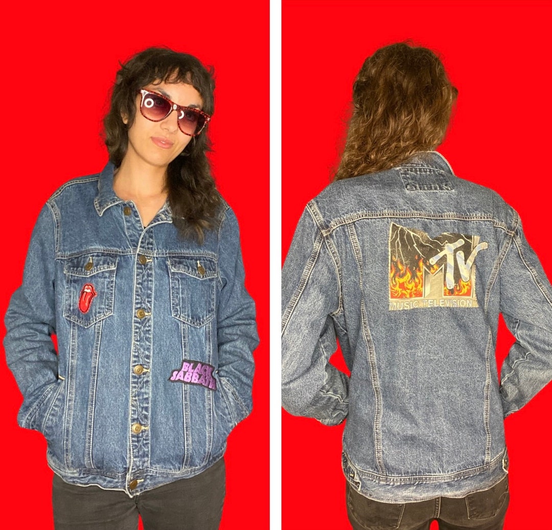 Forever 21 MTV Music Television Patch Jean Jacket With Rolling Stones ...