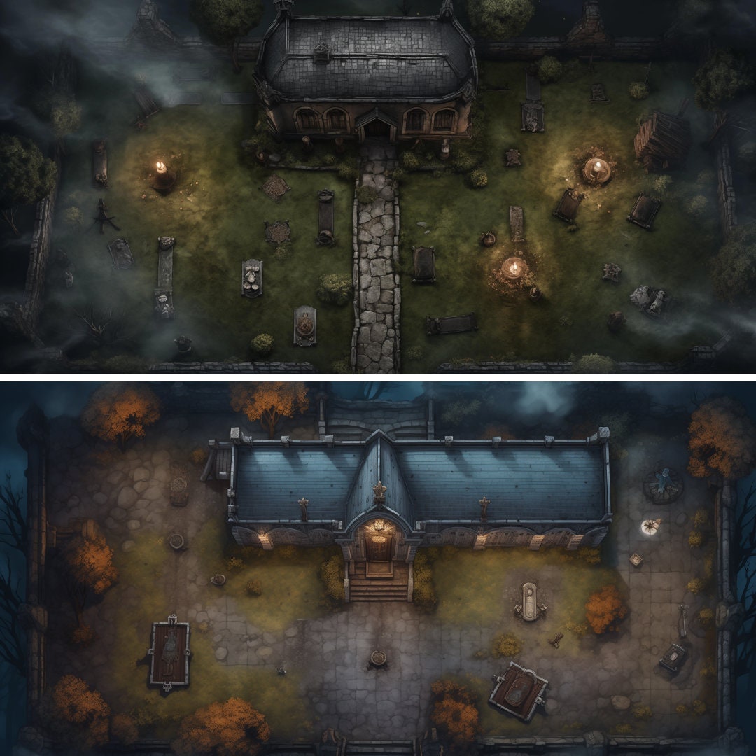 5 Haunting Graveyard Maps Pack for D&D, Pathfinder Digital Terrain for ...