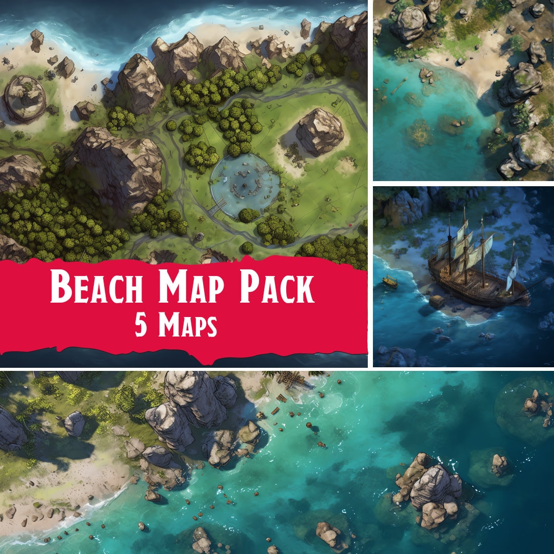 Dungeons and Dragons Maps 5 Digital Terrain Battle Beach Maps for D&D ...