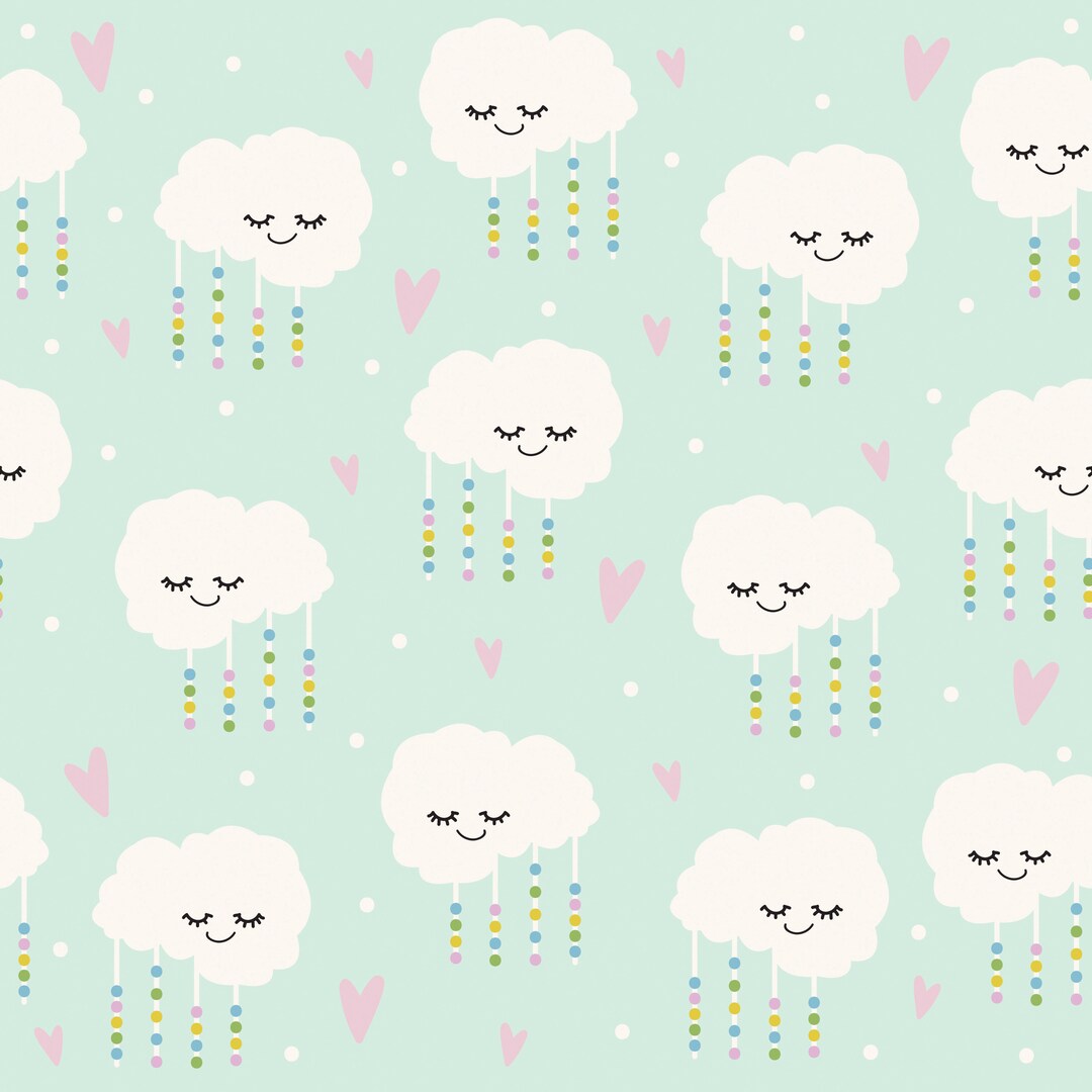 Sweet Sleepy Clouds & Hearts Seamless Design Pattern - Etsy