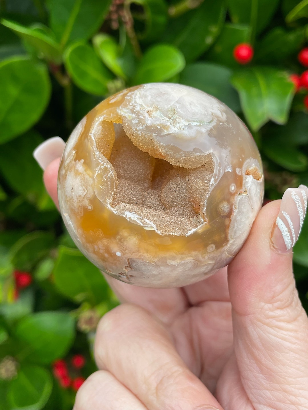 Carnelian Flower Agate Sphere - Etsy