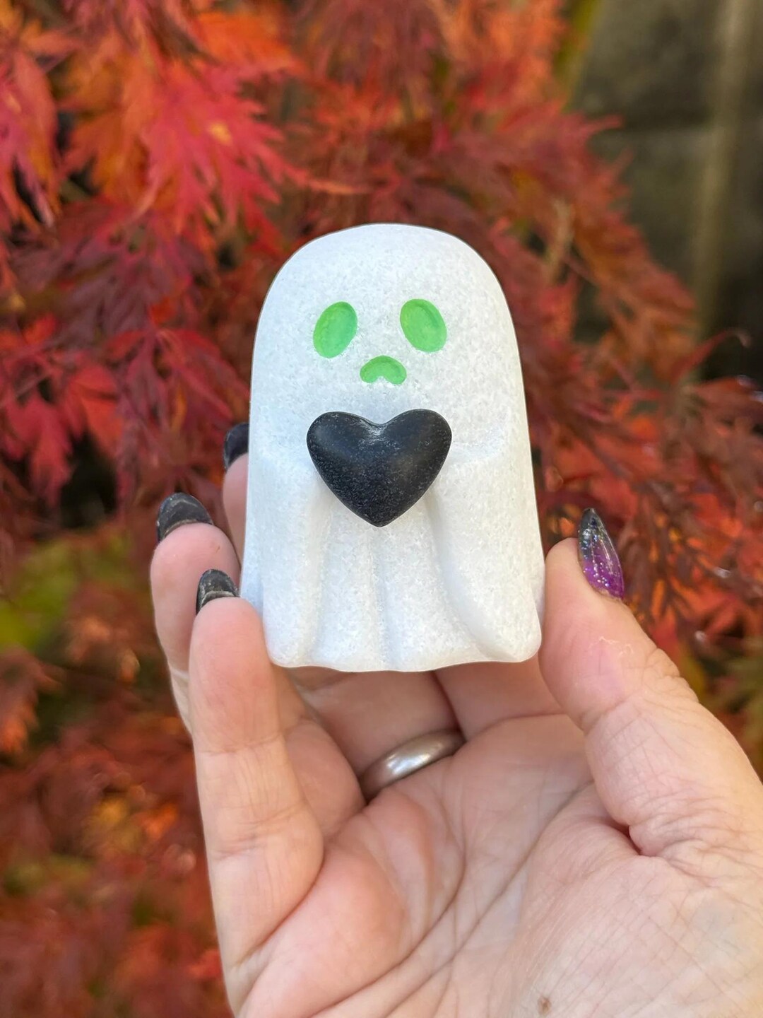 White Marble Ghost With Obsidian Heart Carving - Etsy