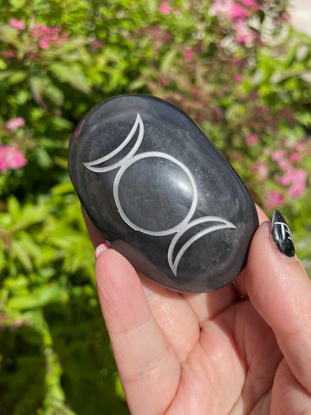 Triple Moon Silver Sheen Obsidian Palmstone - Etsy