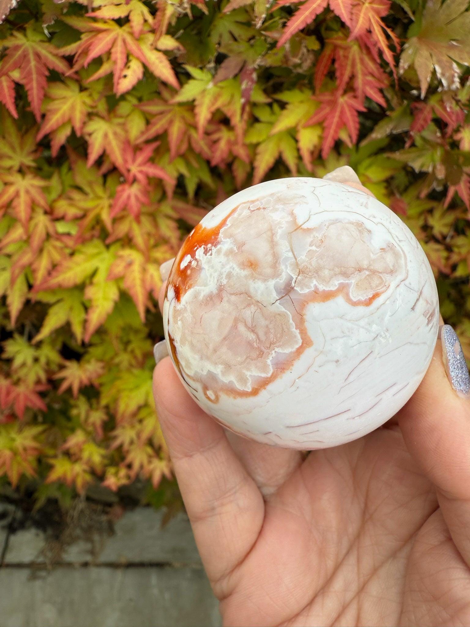 Carnelian and Flower Agate Sphere With Druzy - Etsy