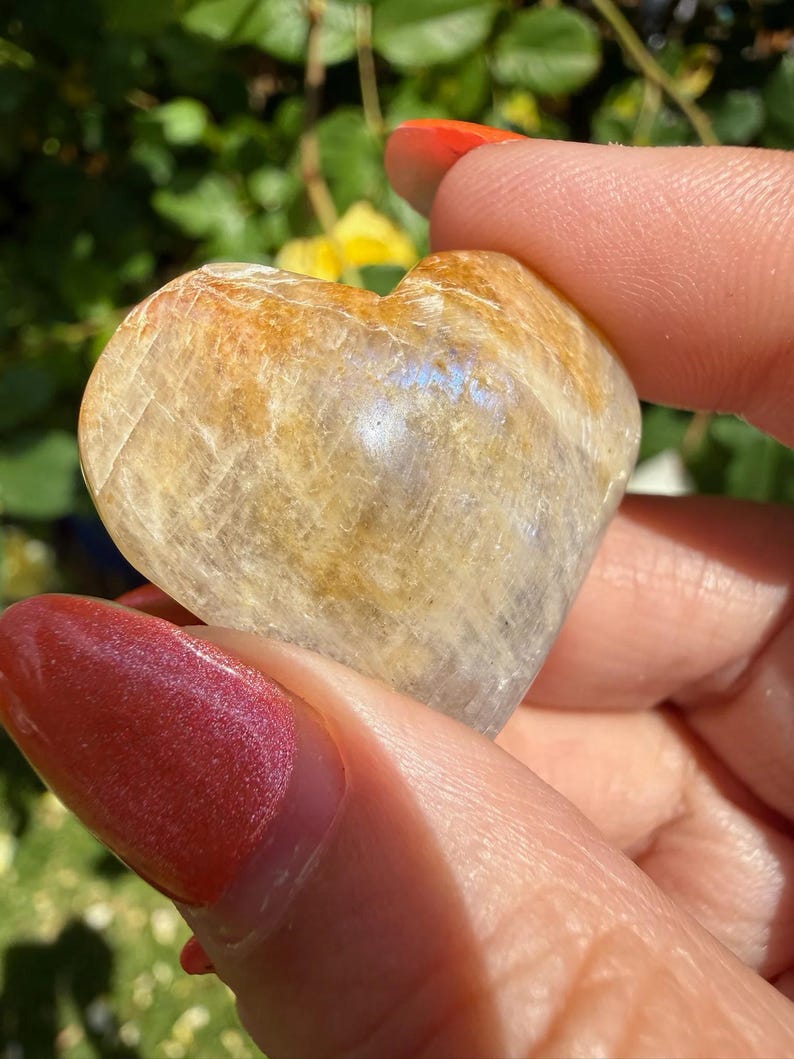 Moonstone and Sunstone Heart Carving From India - Etsy