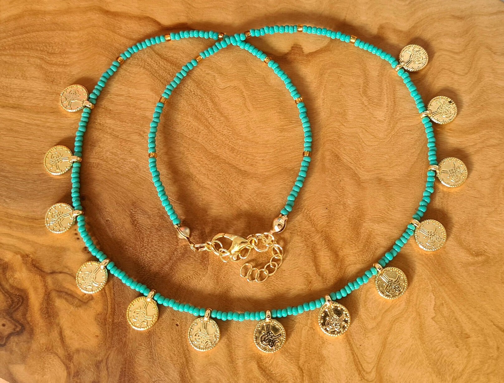 Glass Seed Bead Necklace, Turquoise Seed Bead Necklace With Ottoman ... Glass Seed Bead Necklace, Turquoise Seed Bead Necklace With Ottoman ...