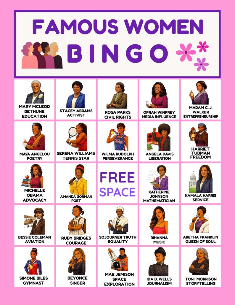 Famous Women Bingo Cards, Black History Figures, School Game (digital ...
