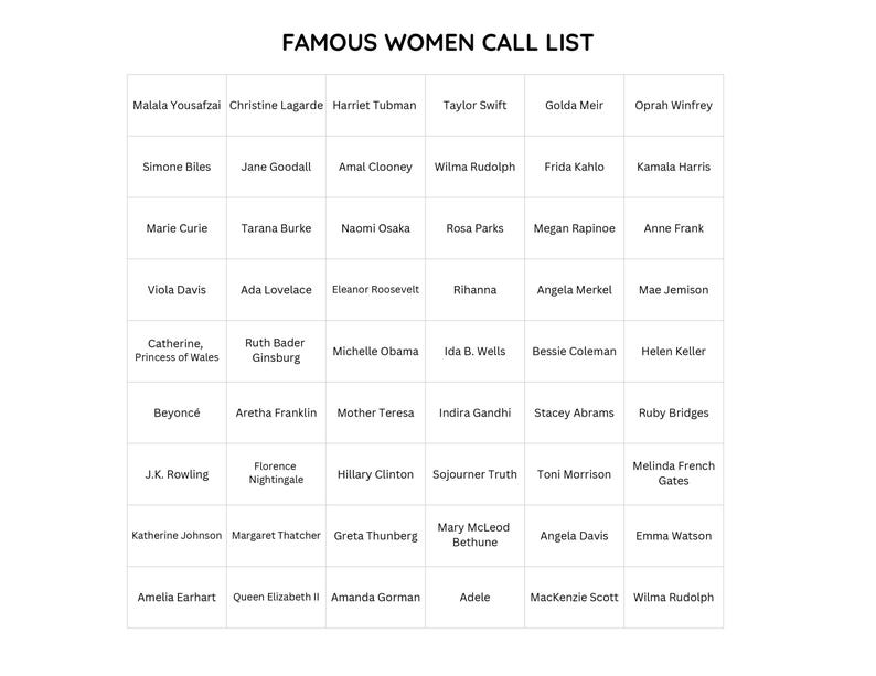 Famous Women Bingo Cards, Black History Figures, School Game (digital ...