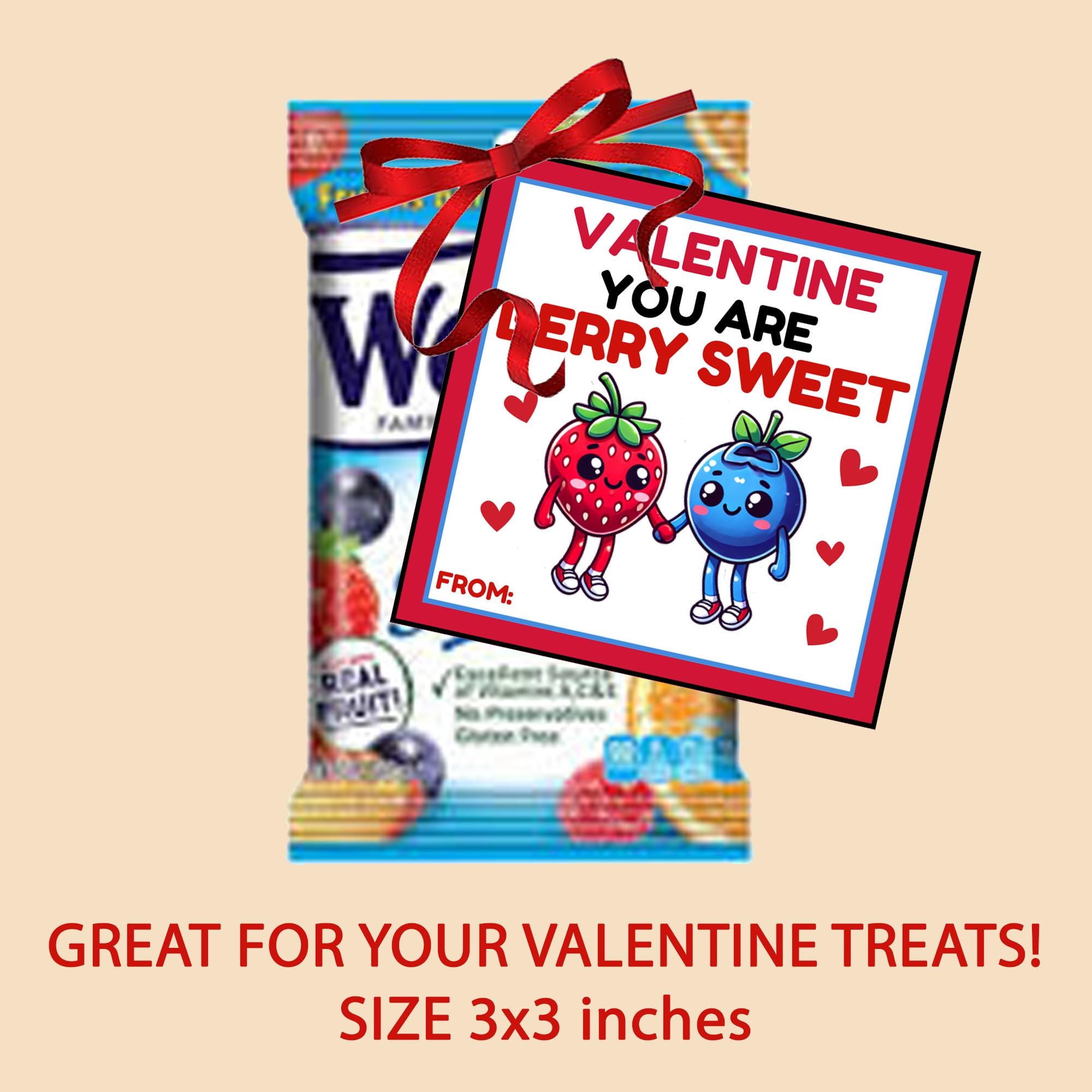 Berry Sweet Valentine Tags, Printable Fruit Snack Gift Tags for Kids ...