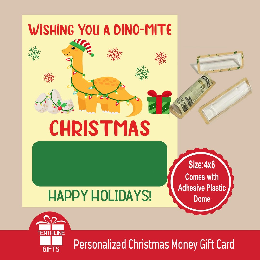 Dinosaur Christmas Money Gift, Dino-mite Money Holder Card, Kids Money ...