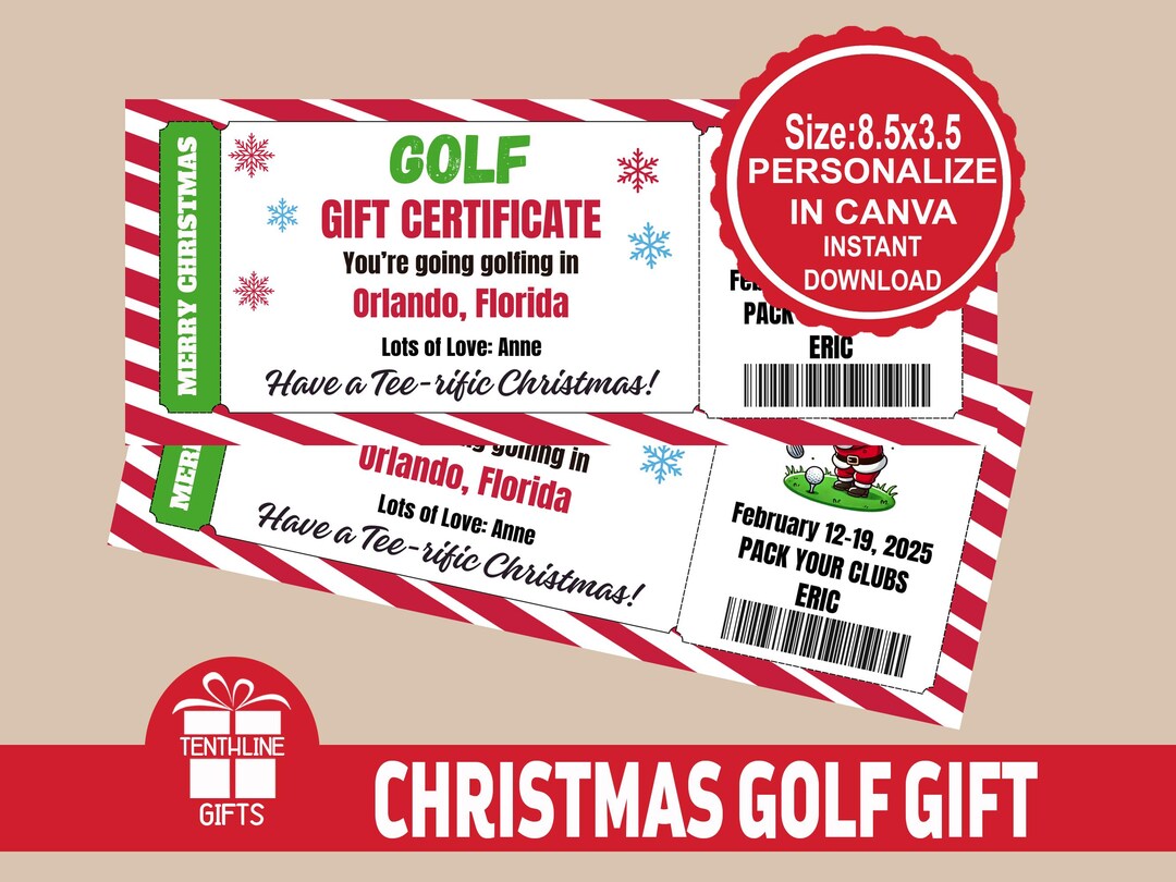 Christmas Golf Gift Certificate, Christmas Golf Template I Editable ...