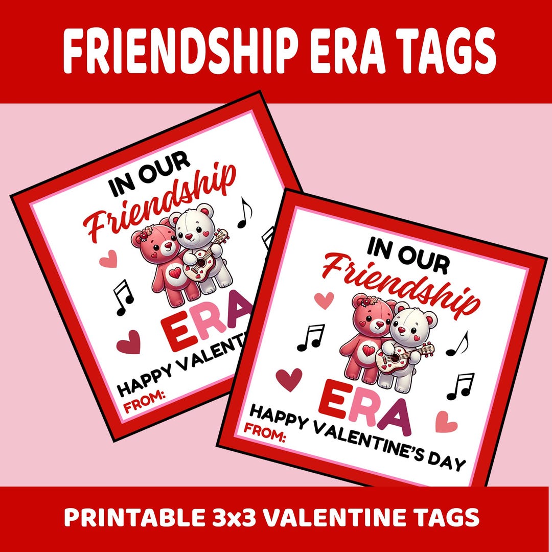 Friendship Era Valentine Tags for Kids, Printable Classroom Valentines ...