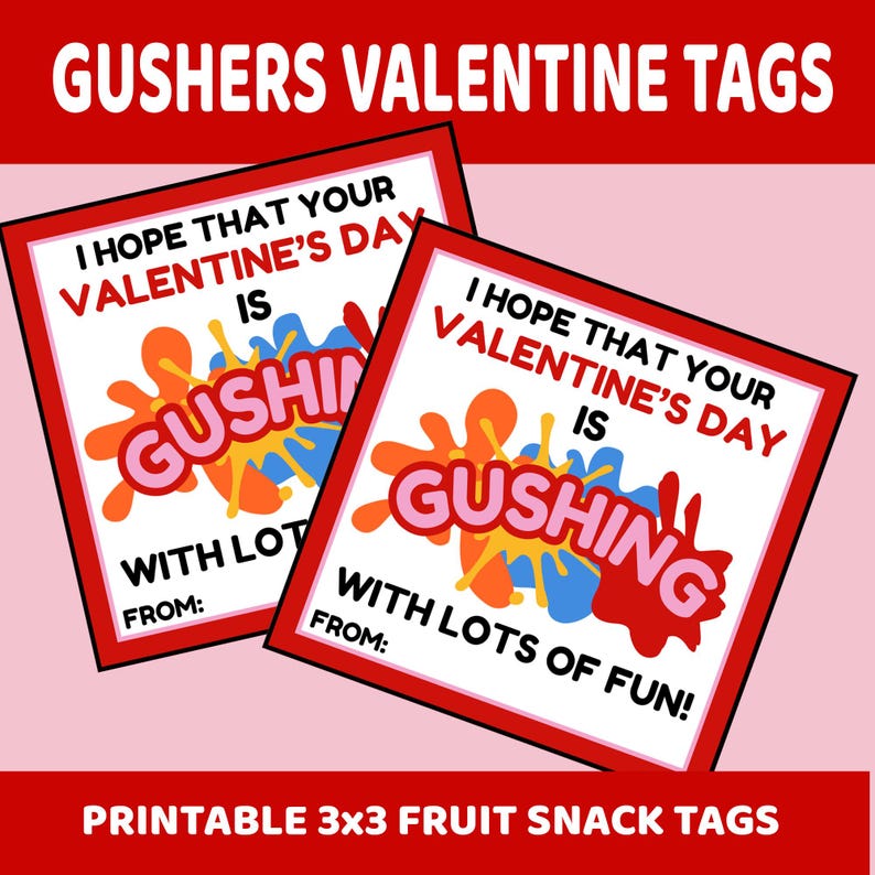 Gushers Valentine's Day Tags – Printable Fruit Snack Favors (digital ...