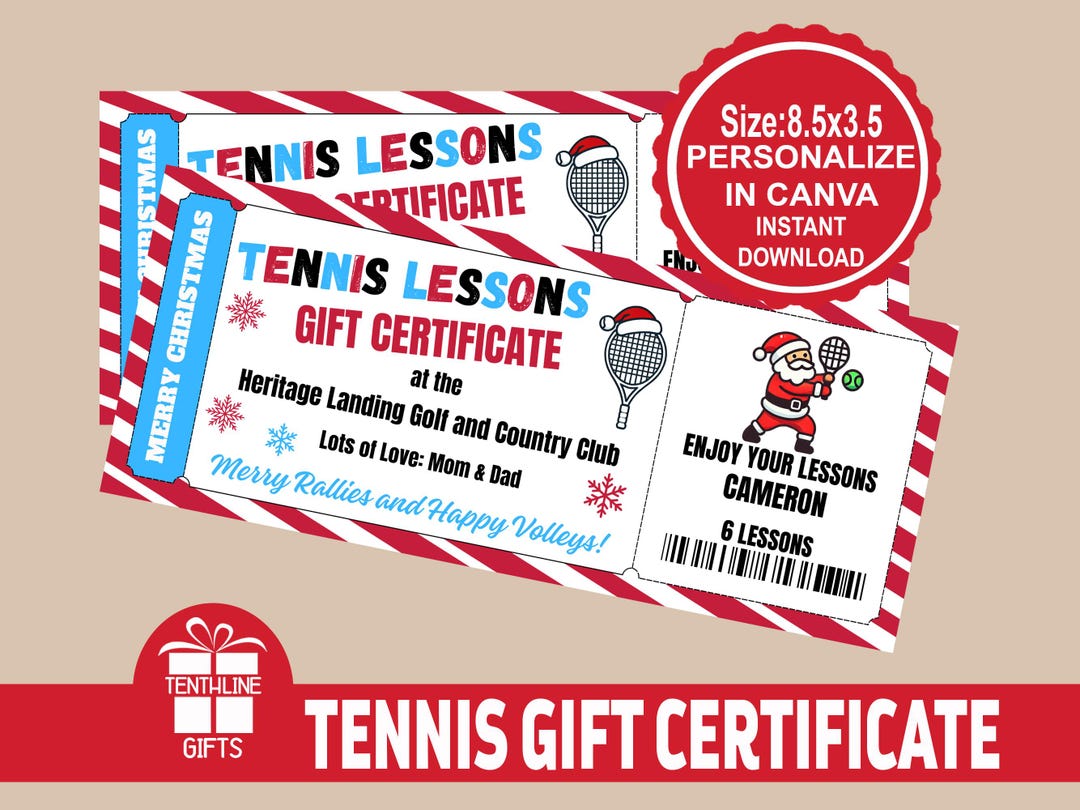 Tennis Lessons Gift Certificate, Holiday Gift Certificate, Christmas ...