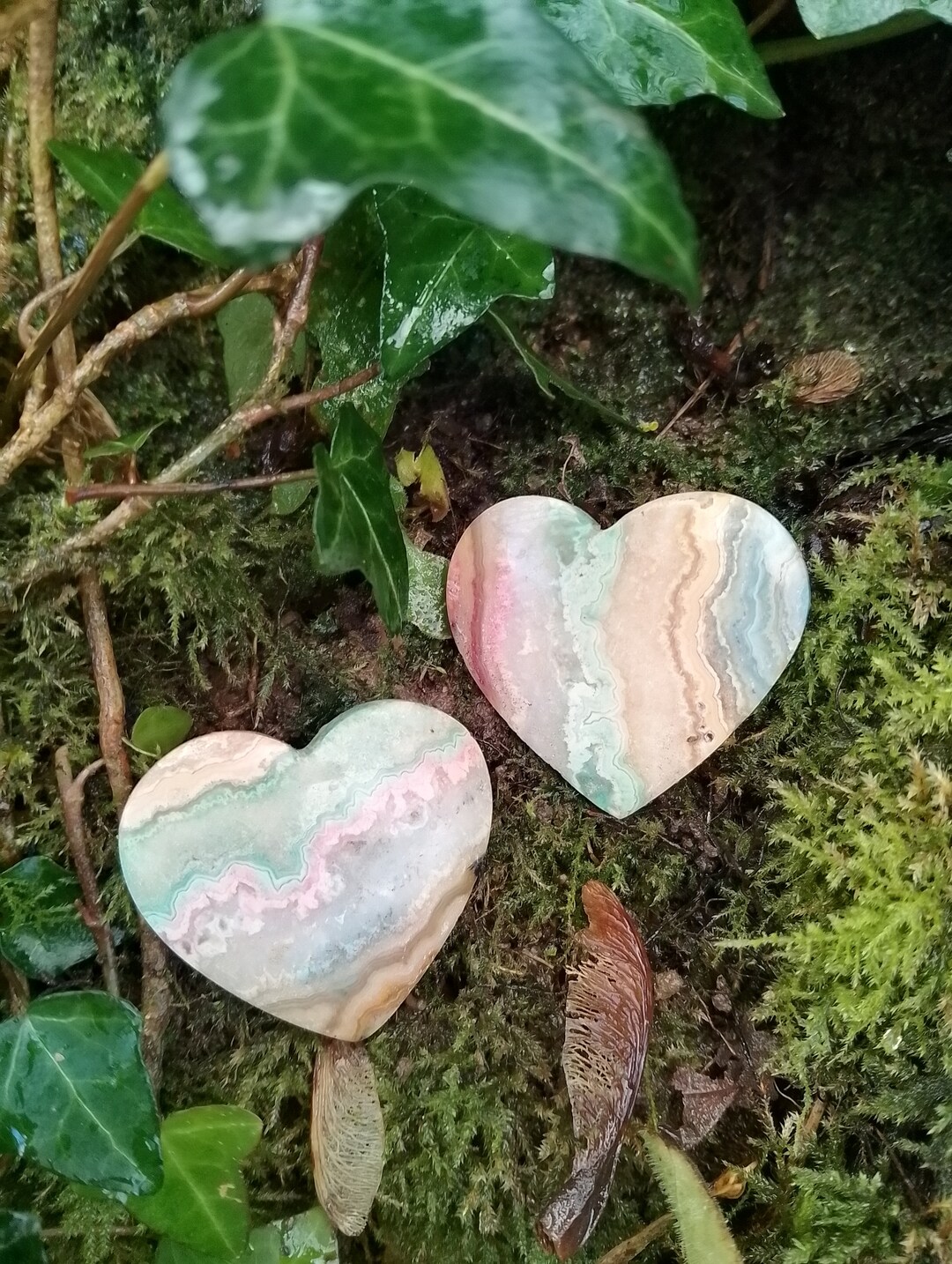 Rainbow Plume Agate Hearts, Natural Rainbow Colours With in the Crystal ...