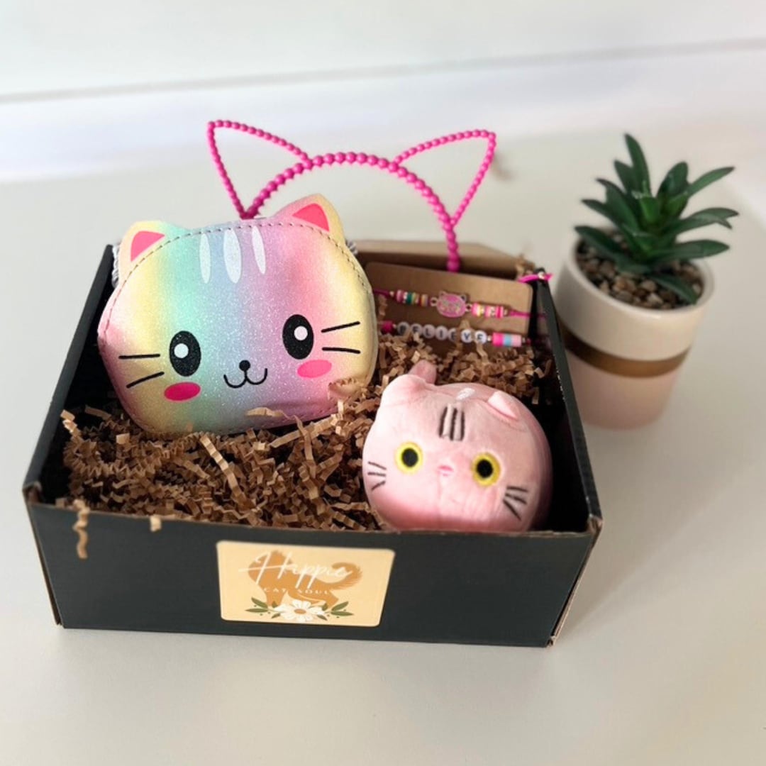 Kids Cat Themed Gift Box, Kawaii Cat Plushie, Cat Bracelet, Cat Purse ...