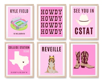 Preppy A&M Wall Art, Texas Aggies Dorm Decor, Pink and Red Preppy Wall ...