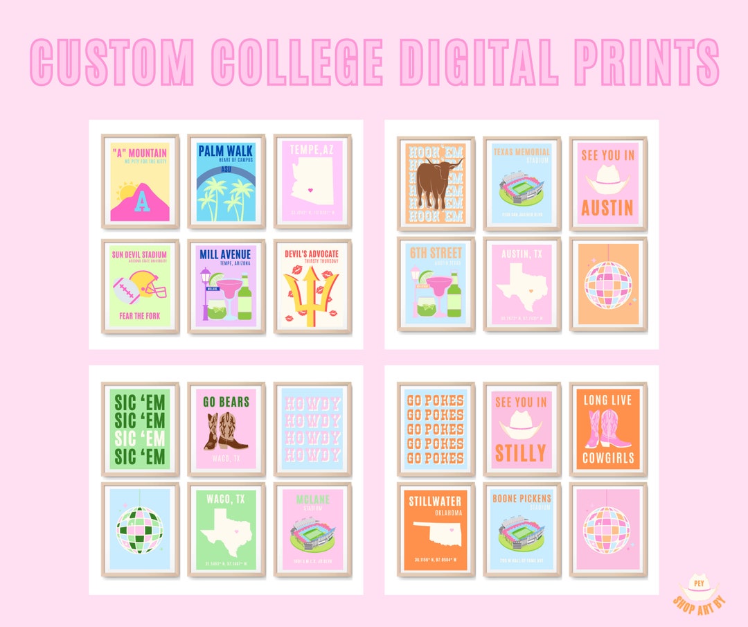 Custom College Digital Prints - Set of 6 - Etsy
