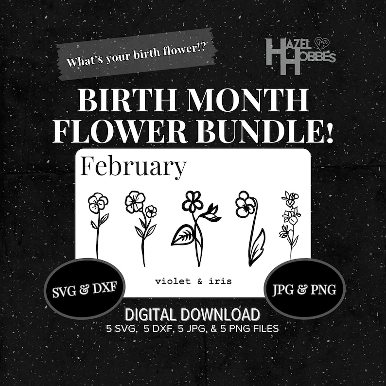 FEBRUARY Birth Month Flower Bundle SVG PNG, Birthflower, Floral Clipart ...
