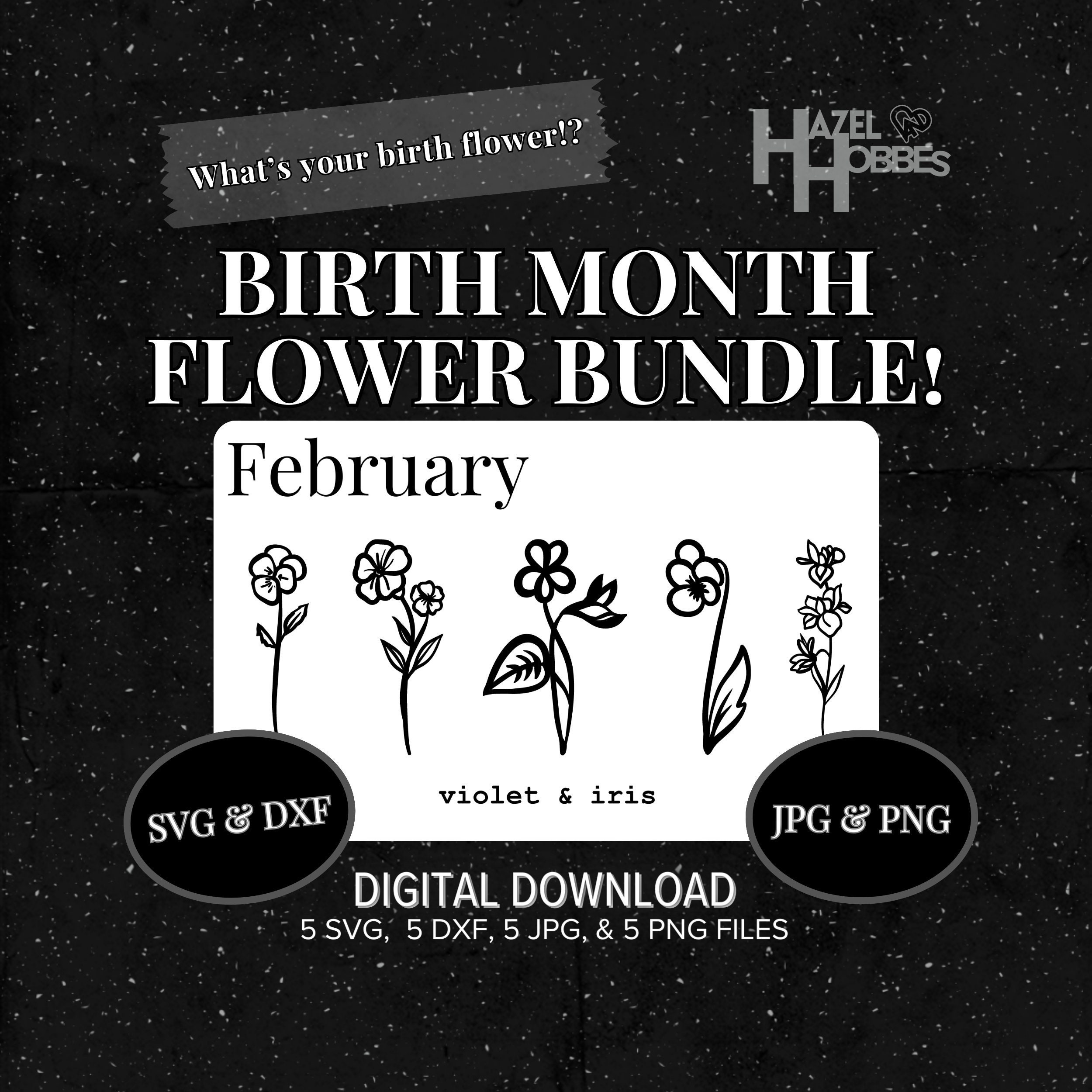 FEBRUARY Birth Month Flower Bundle SVG PNG, Birthflower, Floral Clipart ...