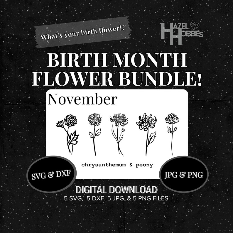 NOVEMBER Birth Month Flower Bundle SVG PNG, Birthflower, Floral Clipart ...