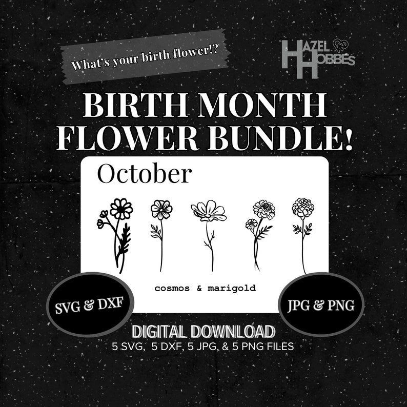 OCTOBER Birth Month Flower Bundle SVG PNG, Birthflower, Floral Clipart ...