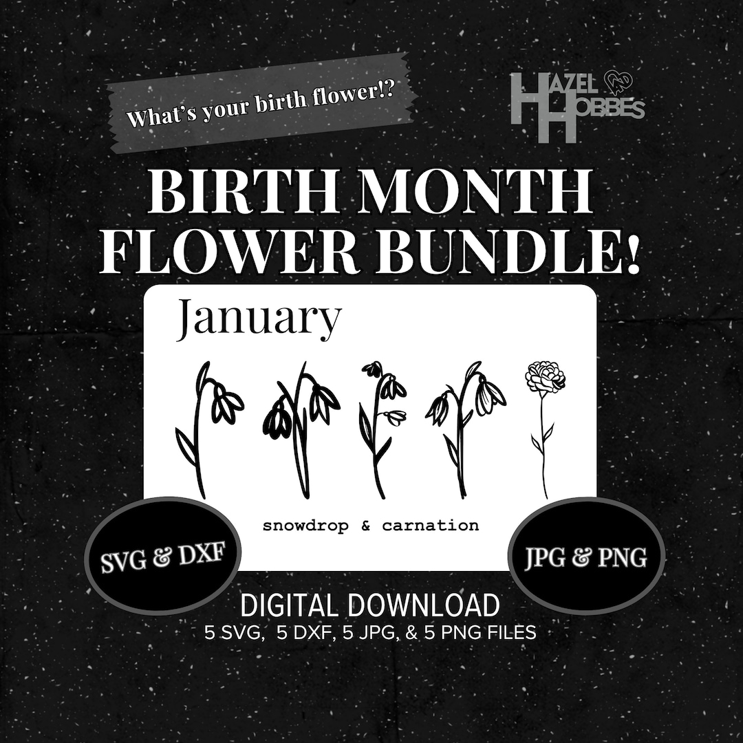 JANUARY Birth Month Flower Bundle SVG PNG, Birthflower, Floral Clipart ...