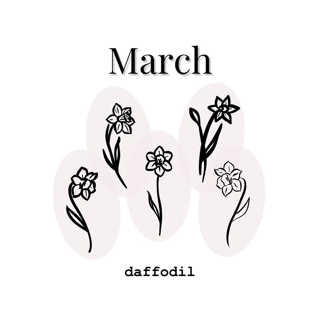 March Birthflower Daffodil Bouquet, Hand-drawn Floral Clipart (SVG PNG ...