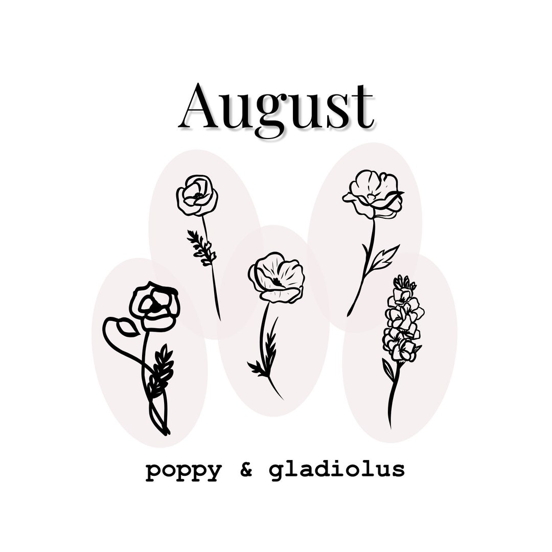 AUGUST Birth Month Flower Bundle SVG PNG, Birthflower, Floral Clipart ...