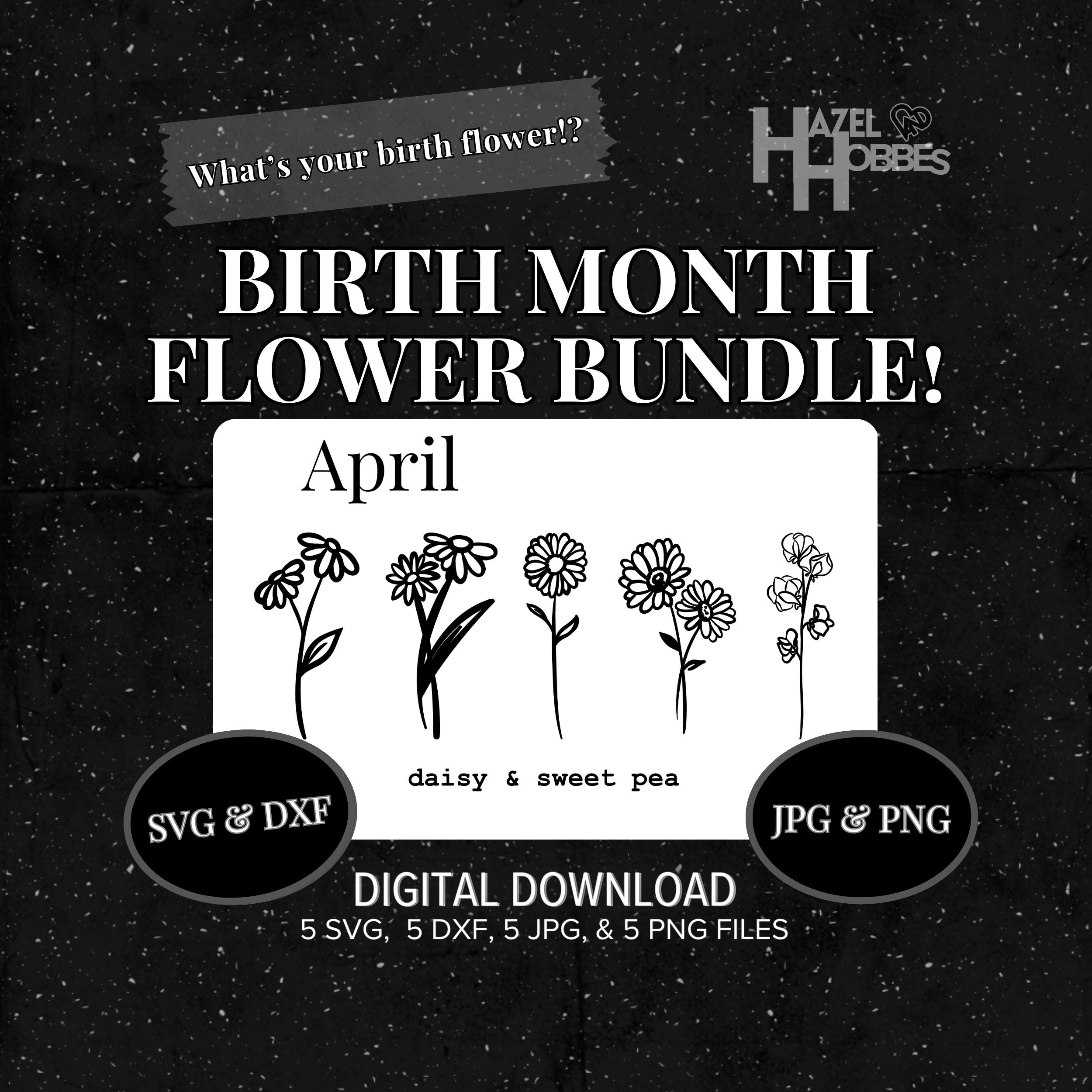 APRIL Birth Month Flower Bundle SVG PNG, Birthflower, Floral Clipart ...