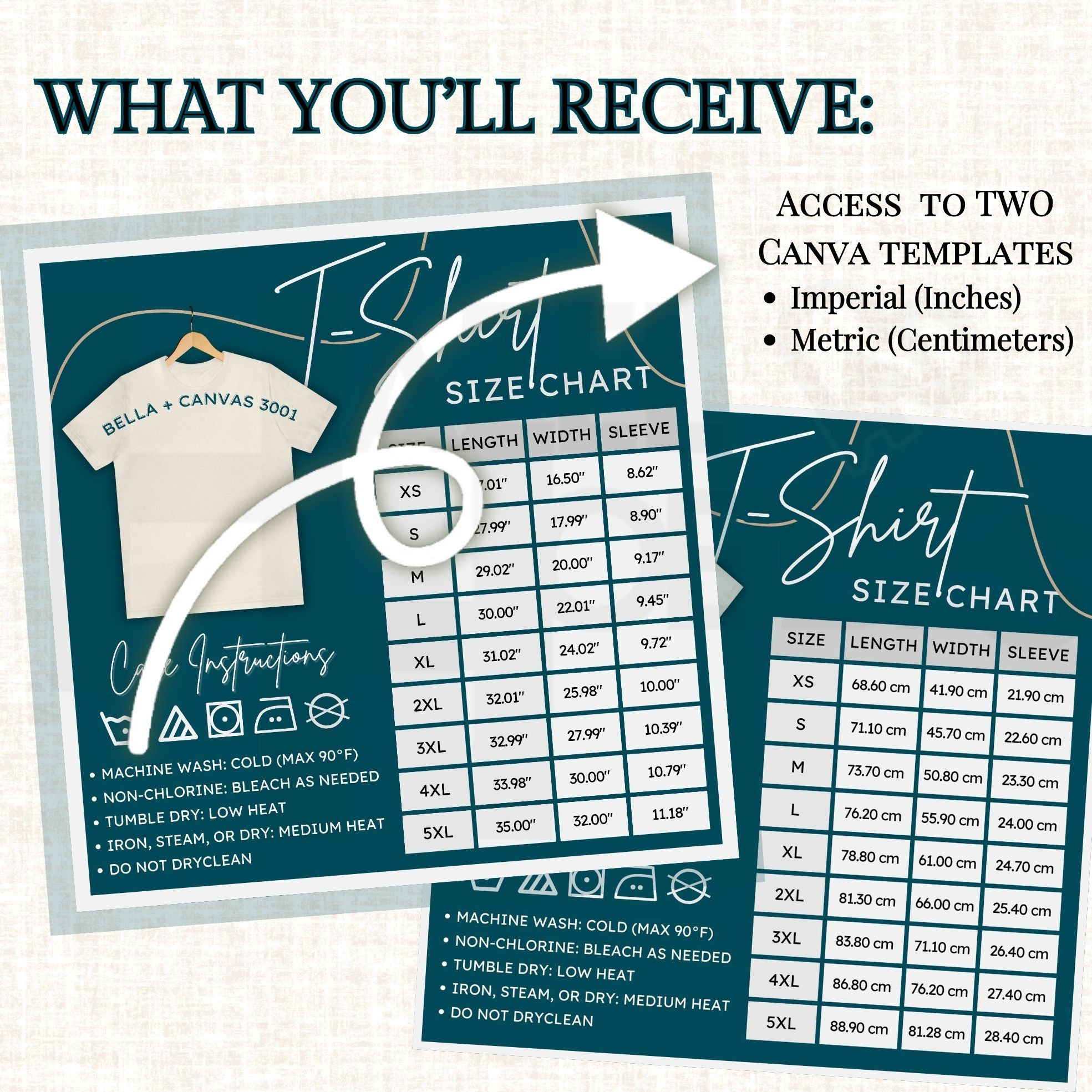 Customizable Canva Template Bella + Canvas 3001 T-shirt Size Chart ...
