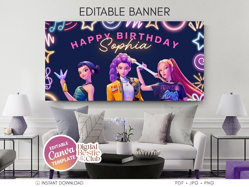 Kpop Demon Hunter Birthday Banner | Editable Canva Template | Kpop ...
