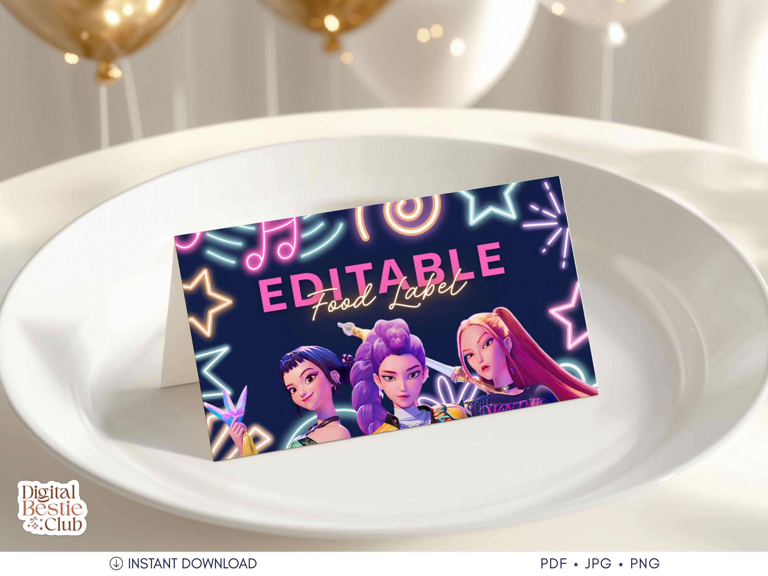 Kpop Demon Hunter Food Labels, Anime Party Food Tent Cards, Printable ...