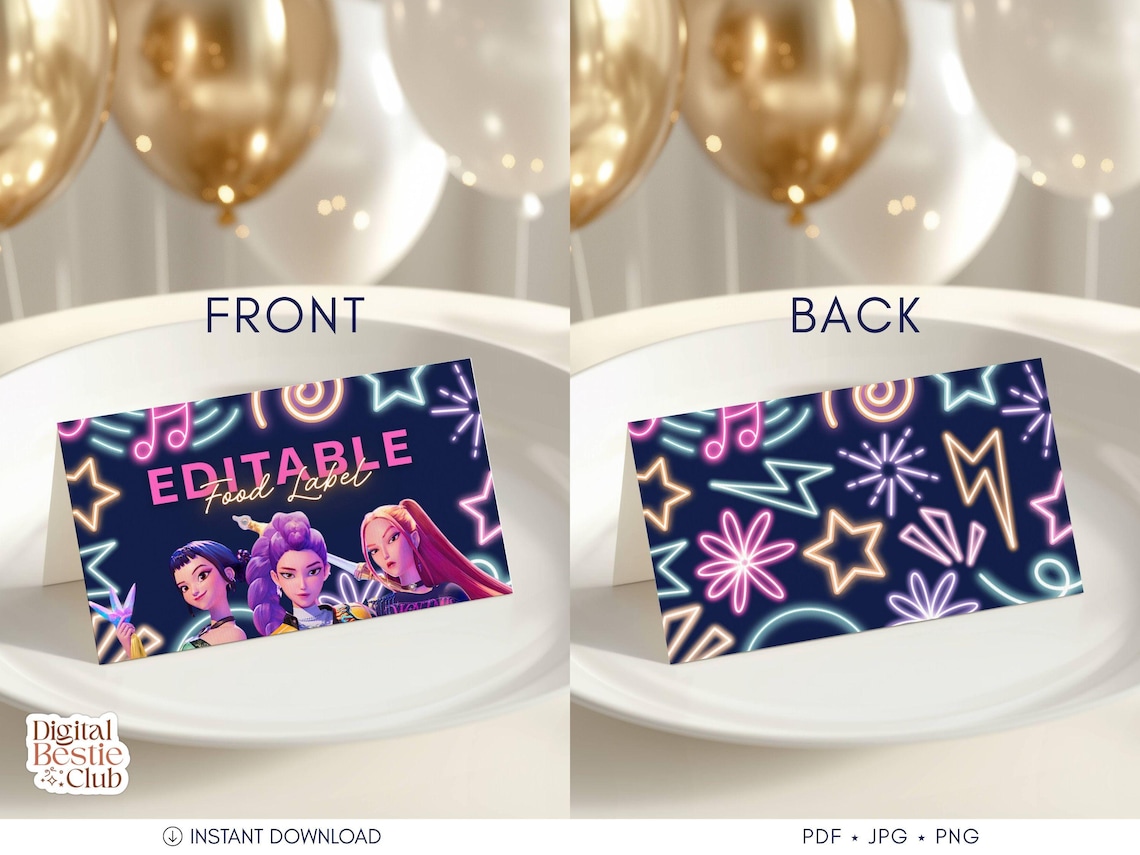Kpop Demon Hunter Food Labels, Anime Party Food Tent Cards, Printable ...