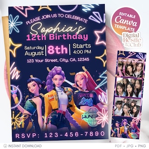 Kpop Demon Hunter Birthday Invitation | Editable Canva Template | Photo ...