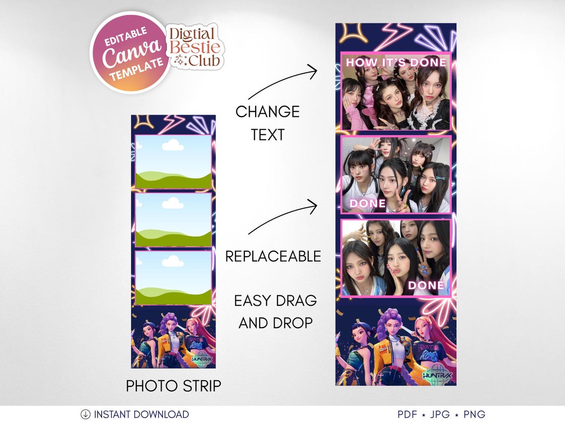 Kpop Demon Hunter Photo Booth Template | Birthday Editable Canva ...