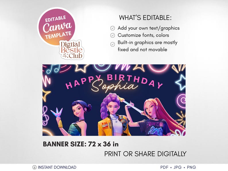 Kpop Demon Hunter Birthday Banner | Editable Canva Template | Kpop ...
