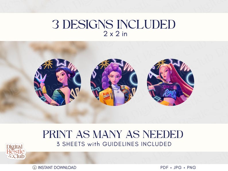 Kpop Demon Hunter Cupcake Toppers, Editable Canva Template, Kpop Anime ...