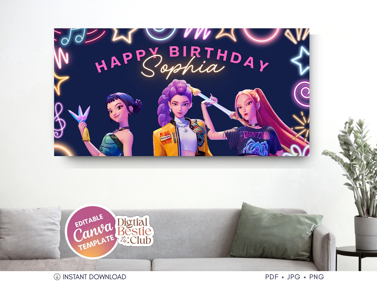 Kpop Demon Hunter Birthday Banner | Editable Canva Template | Kpop ...