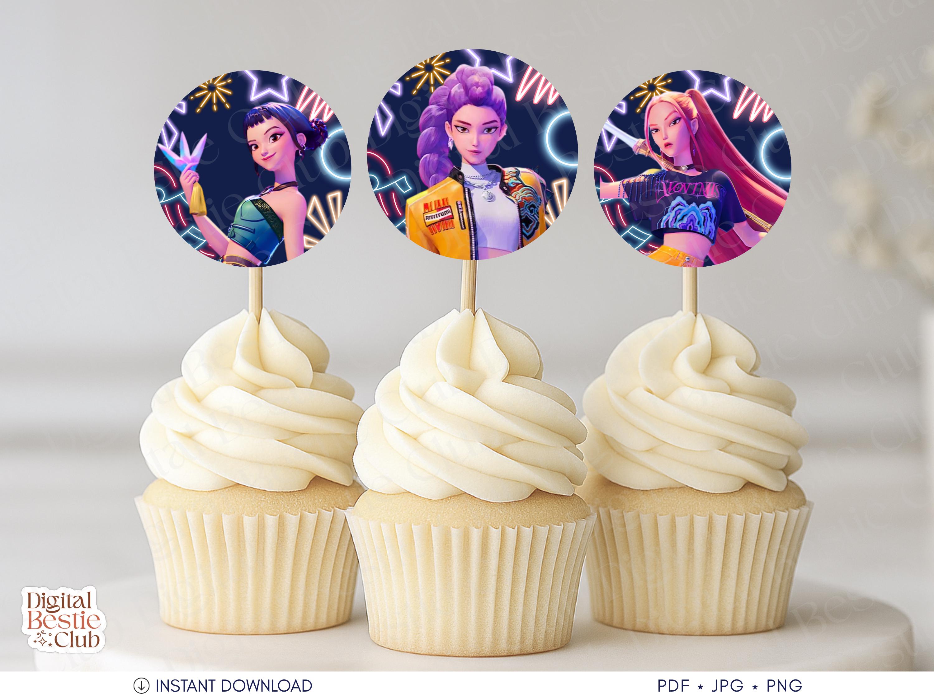 Kpop Demon Hunter Cupcake Toppers, Editable Canva Template, Kpop Anime ...