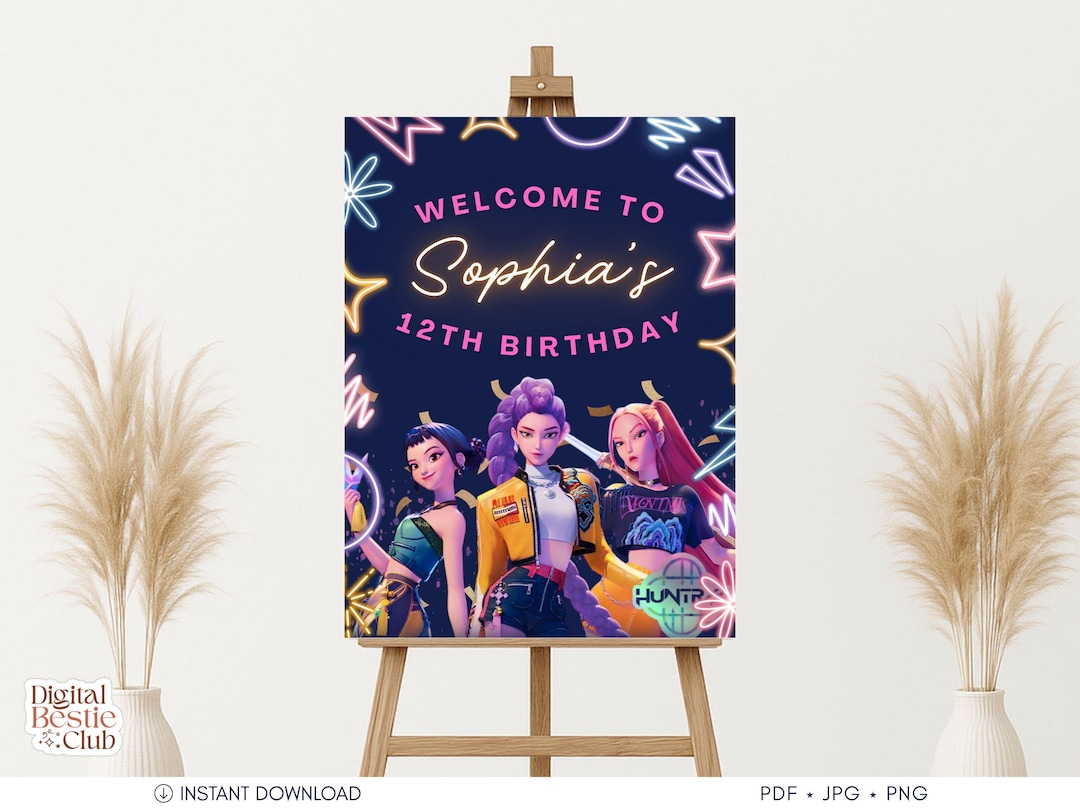 Kpop Demon Hunter Welcome Sign, Editable Canva Template, Anime Birthday ...