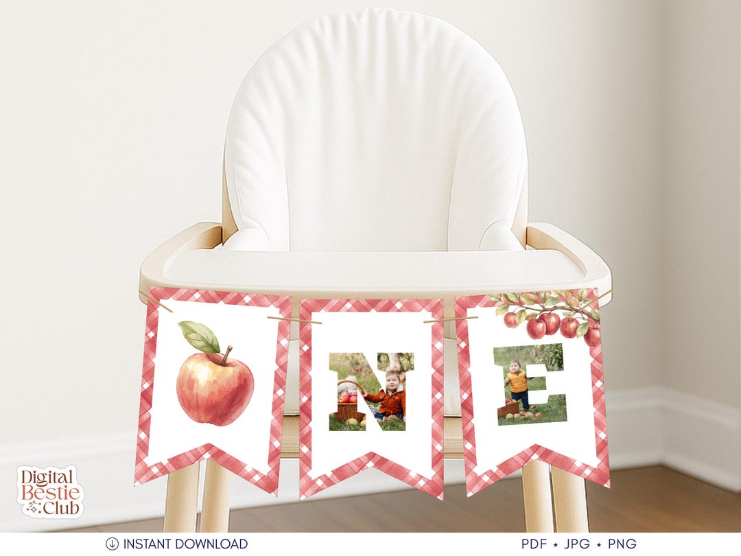 Apple Orchard First Birthday High Chair Banner, Fall Autumn Gingham ...