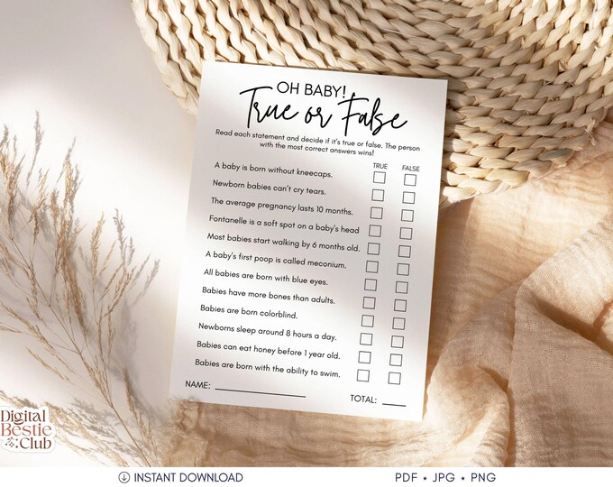 Baby Shower Game True or False With Answer Keys - Fun Baby Shower Game ...