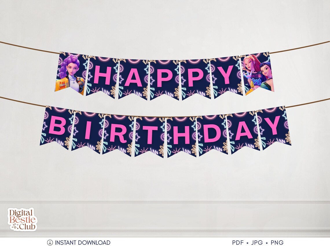 Kpop Demon Hunter Birthday Flag Banner | Editable Template | Digital ...