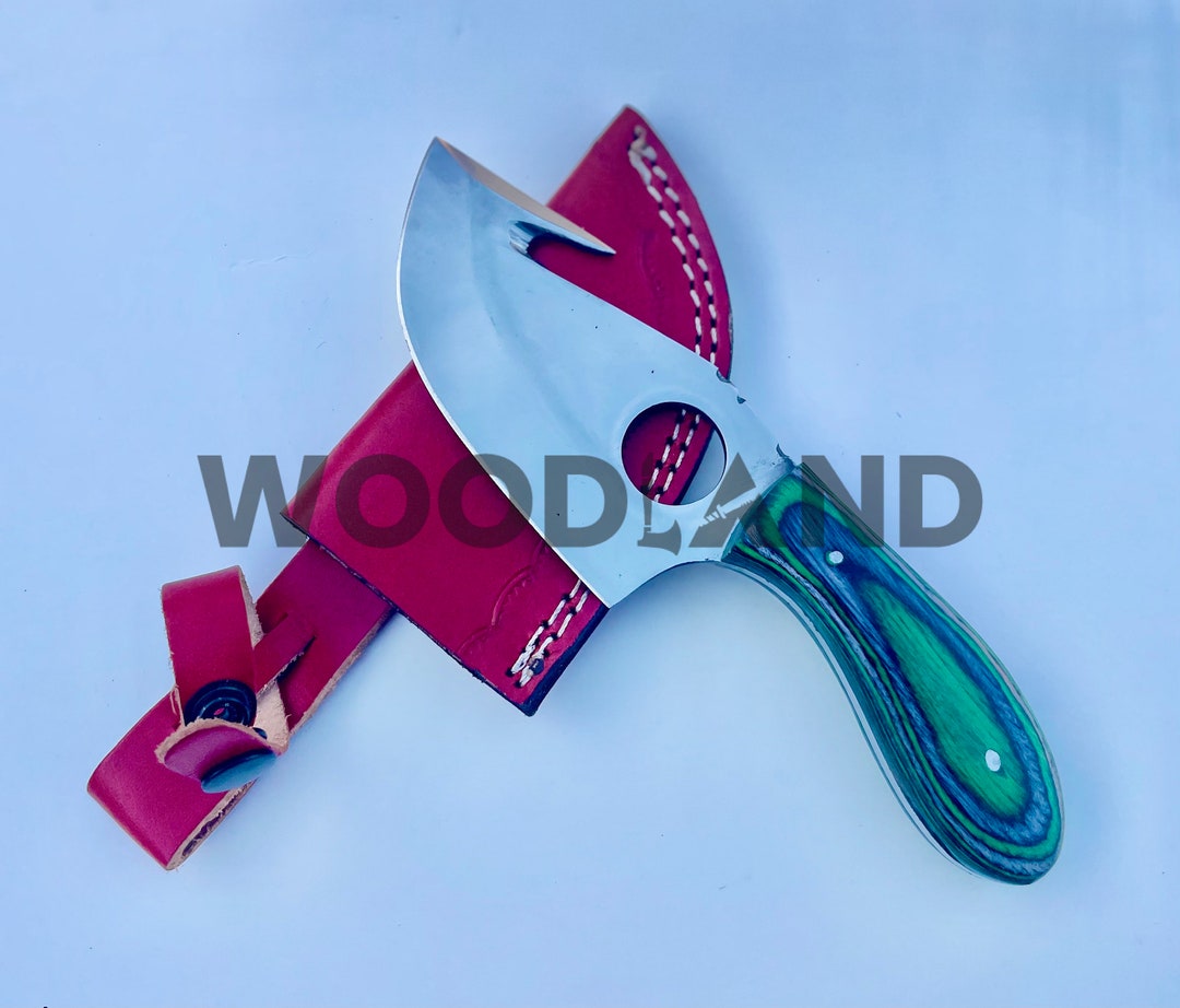 Handmade D2 Steel Skinner Knife: Gut Hook Blade, Wood Handle, Sheath - Etsy