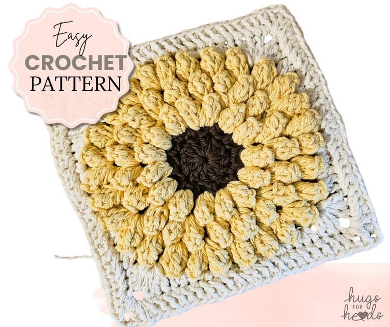 XL Sunflower Burst Granny Square 7" - Easy to Follow Crochet Pattern ...
