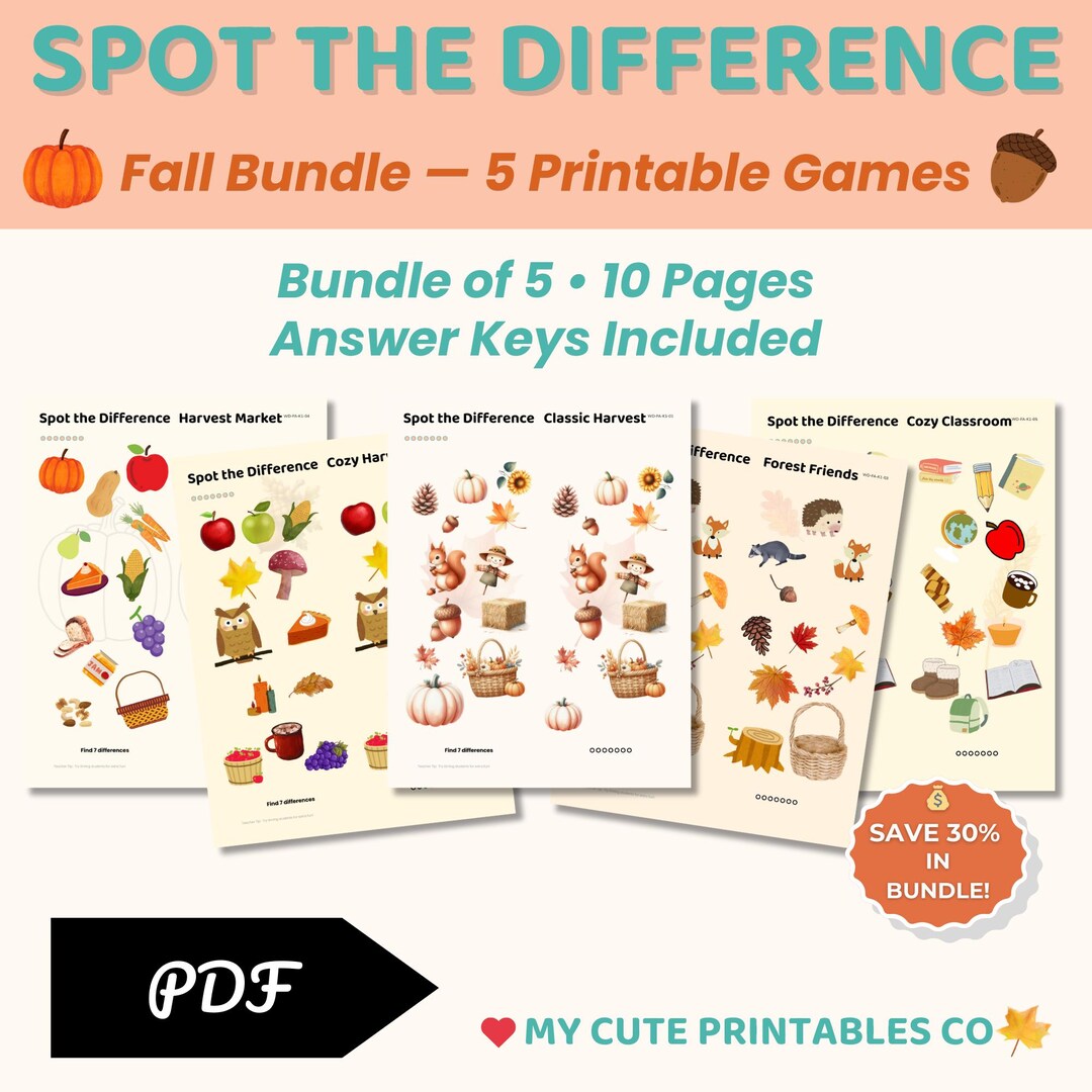 Fall Spot the Difference Games Bundle: Autumn Kids Activities (PDF) - Etsy