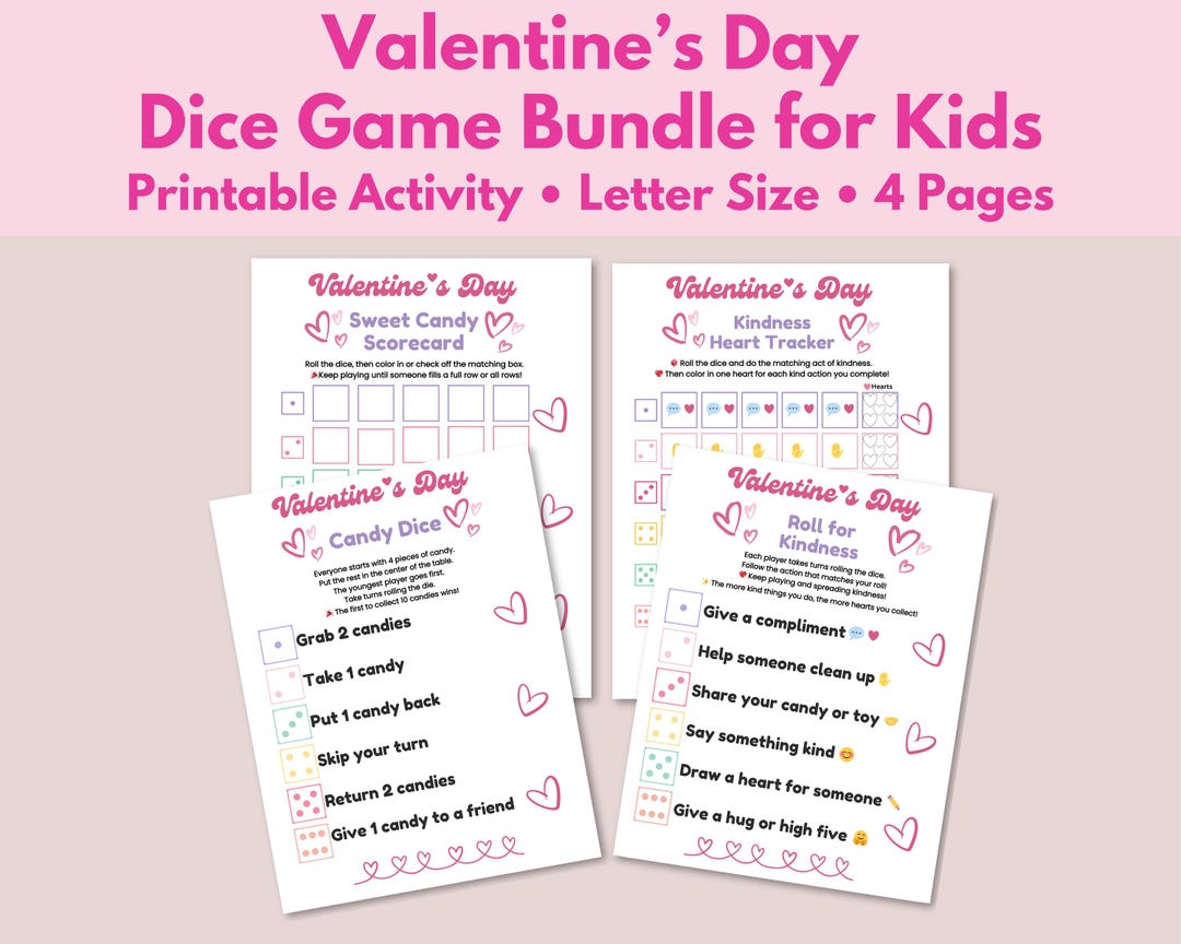 Valentine Dice Game for Kids | Printable Kindness & Candy Games - Etsy